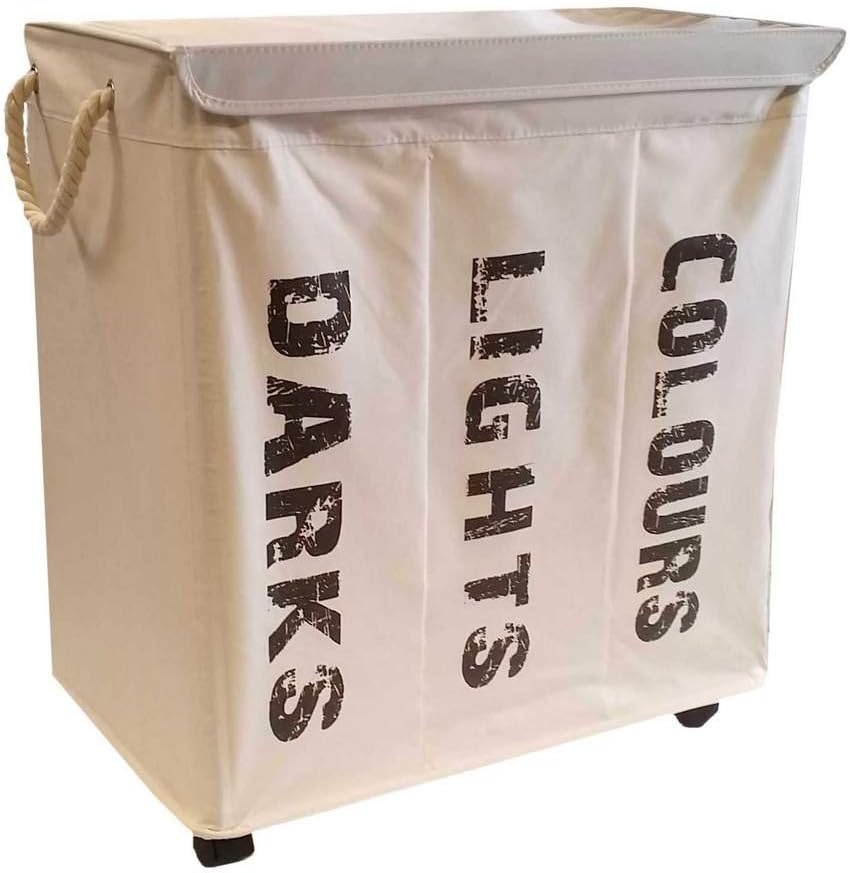 Hausratplus - Portabiancheria su rotelle, con 3 scomparti, sabbia ...