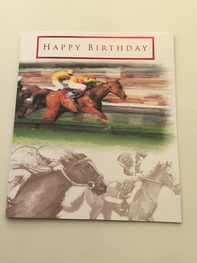 Birthday card Horse racing themed Happy birthday: Amazon.co.uk: Office ...