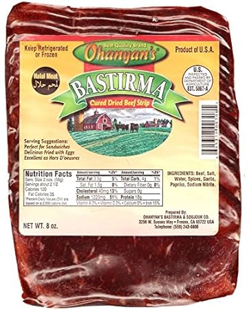 Amazon.com: Ohanyan's Fatty Cured Beef 8oz (Sliced Basterma - Pastirma)