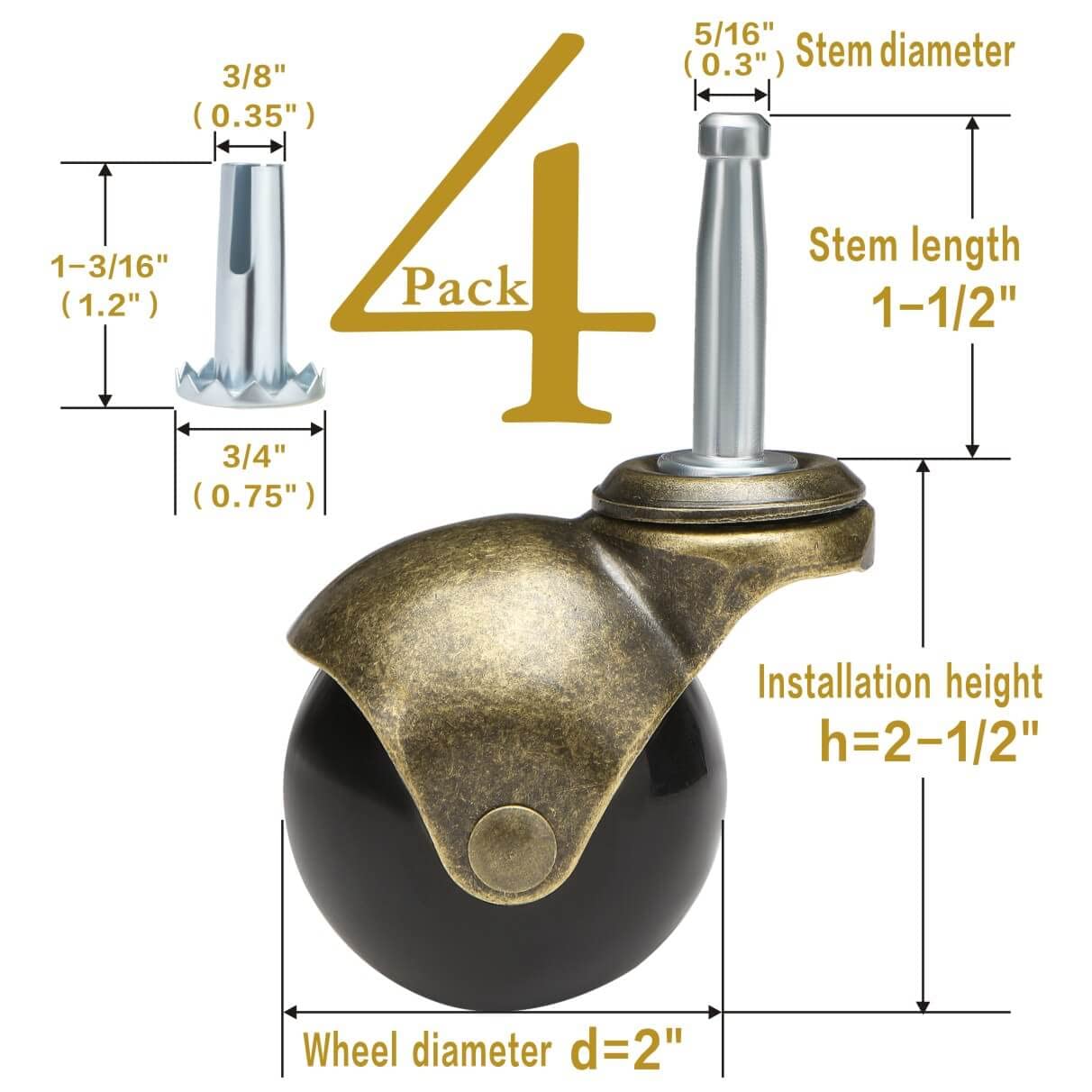 Mua JGJC 2 inch Swivel Stem Ball Caster Wheels, Antique Furniture ...