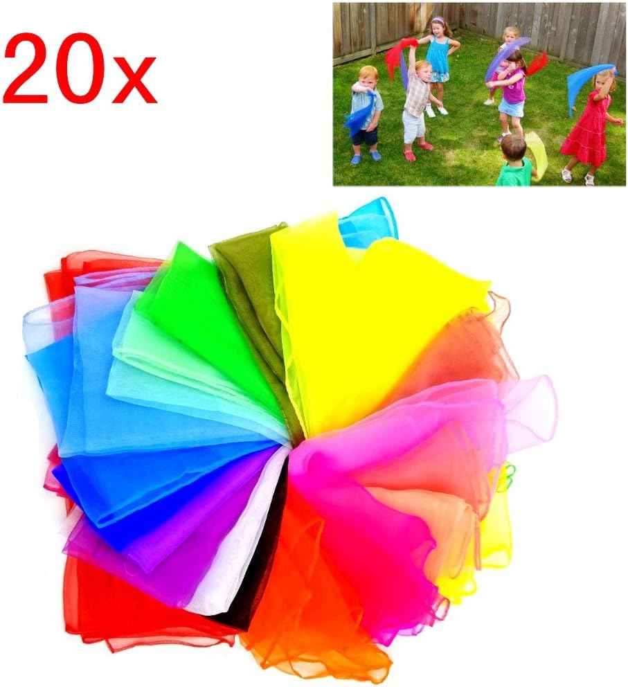 JZK 20 Multi colour soft organza silk square dance juggling scarves for ...