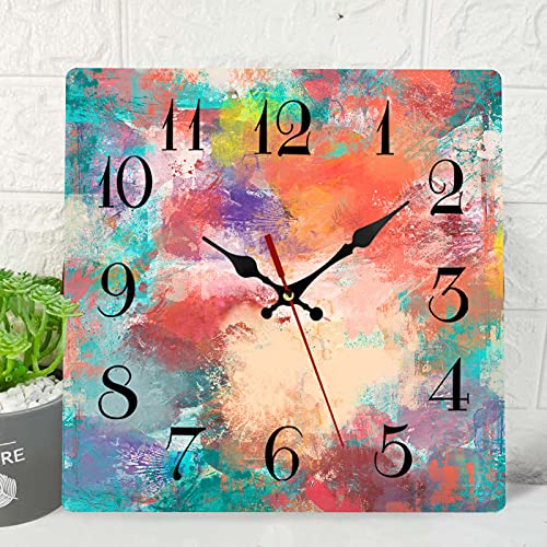 ArtSocket Wooden Wall Clock Silent Non-Ticking, Red Blue Purple Teal ...