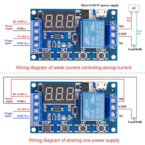 [2 Pack] DC 6-30V Timer Relay Programmable Delay Relay Module Cycle Timer with LED Display / 5V ...