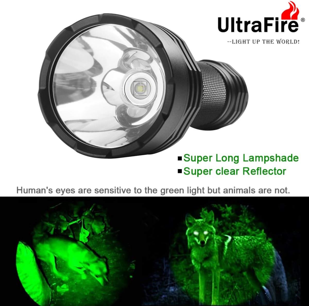UltraFire Green Light LED Torch 525nm Super Power Single Mode Tactical ...