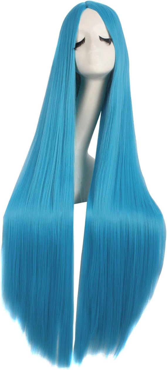 MapofBeauty 40 Inch/100cm Long Silky Smooth Costume Anime Wig (Cyan ...