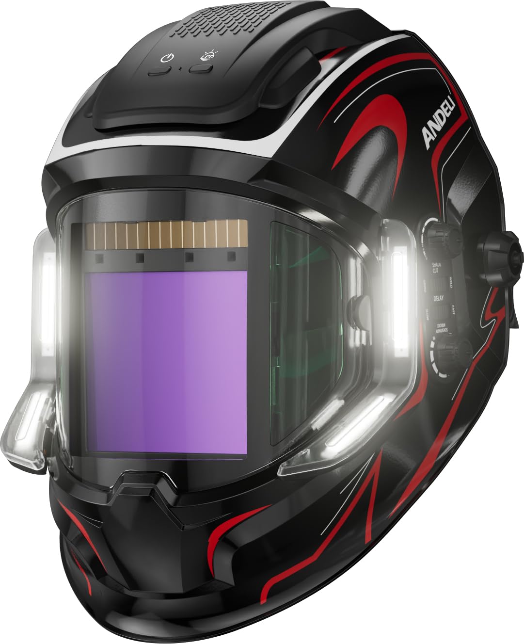 ANDELI Welding Helmet with 4 LED Light, Panoramic Large Viewing Screen ...