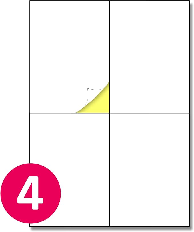 148.5 x 105mm, 25 Sheets, A4 Matte White Sticker Labels, Laser/Inkjet ...