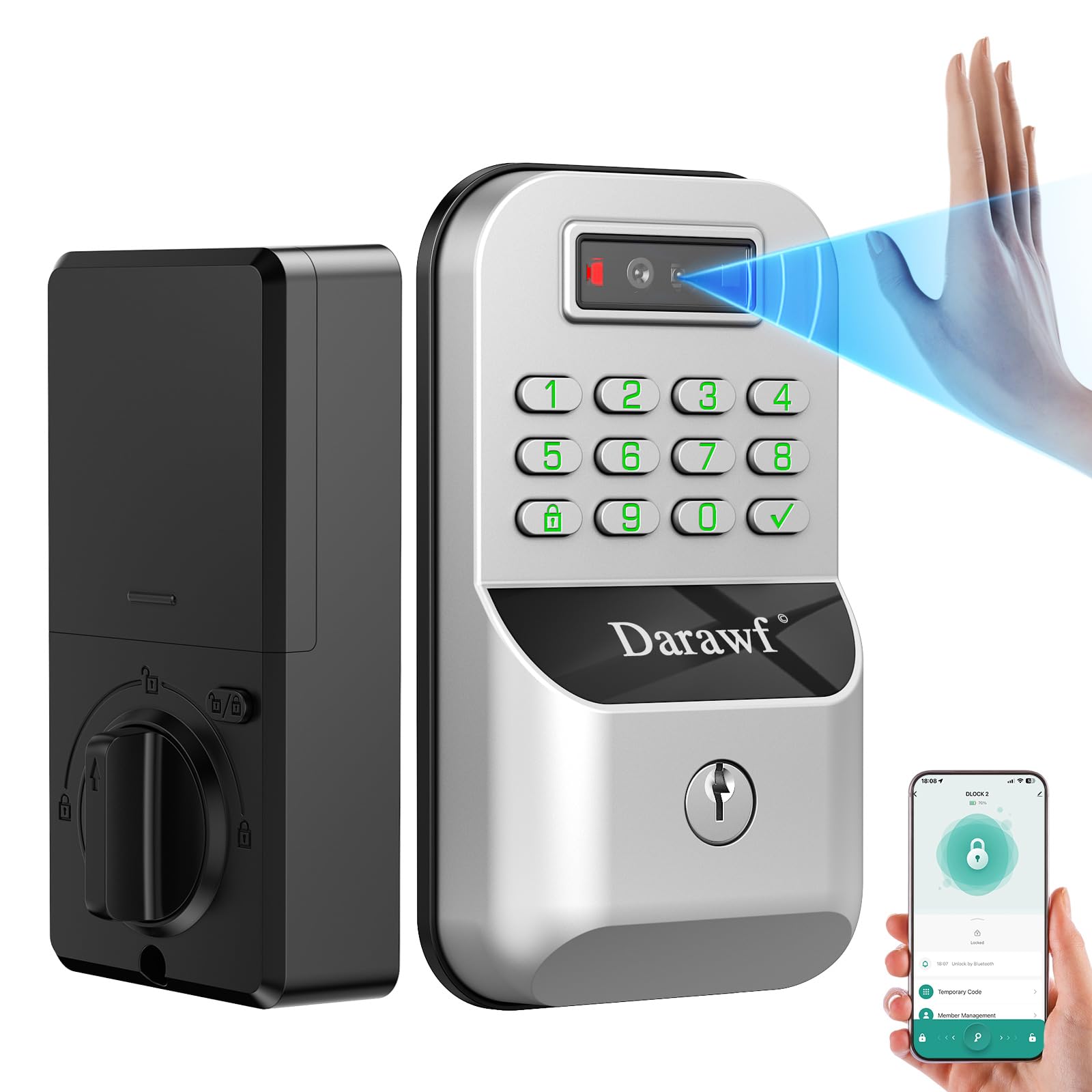 Palm Recognition Keyless-Entry Keypad Smart Lock: Digital Door Lock ...
