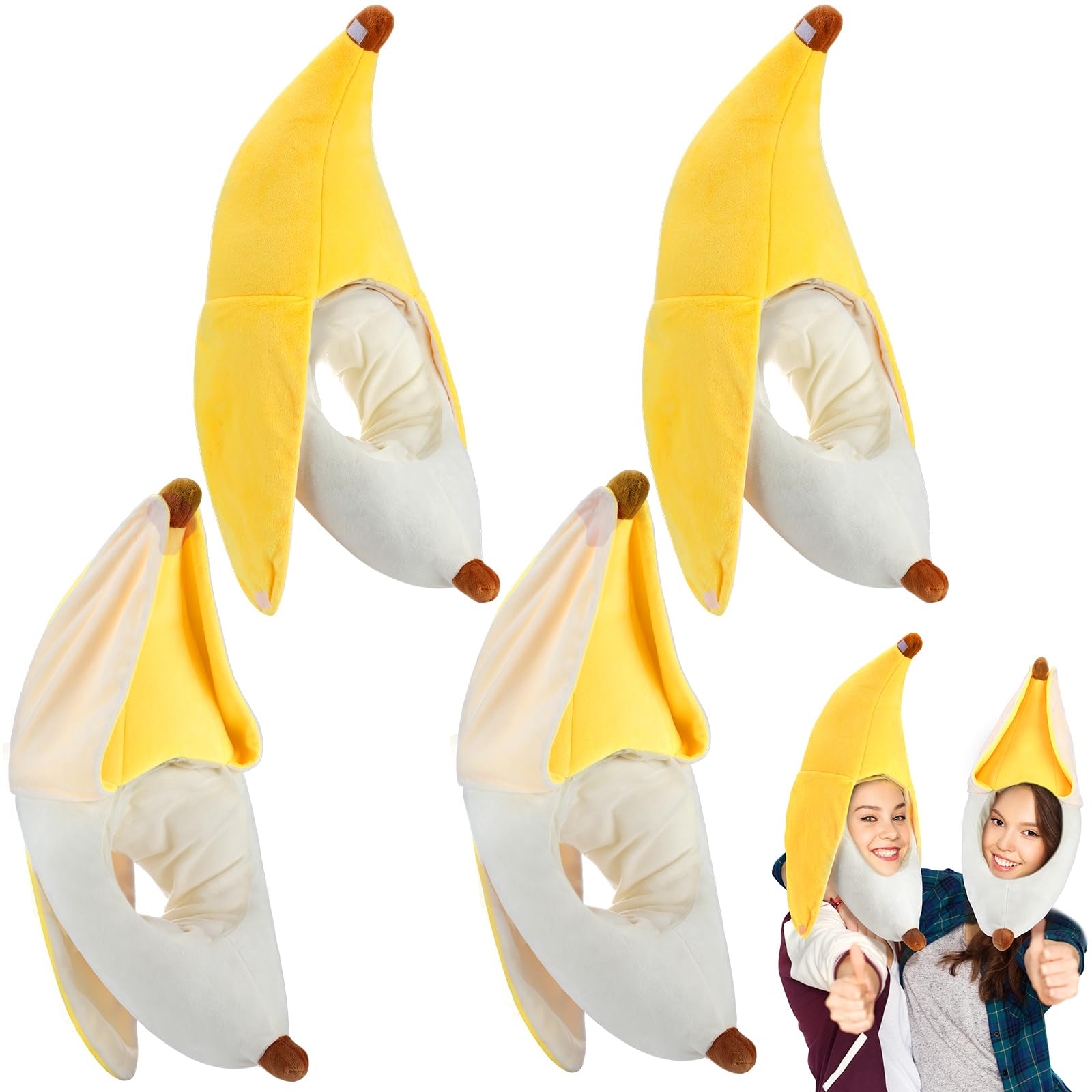 Panitay 4 Pcs Halloween Banana Hat Costume for Adult Cute Plush Banana ...