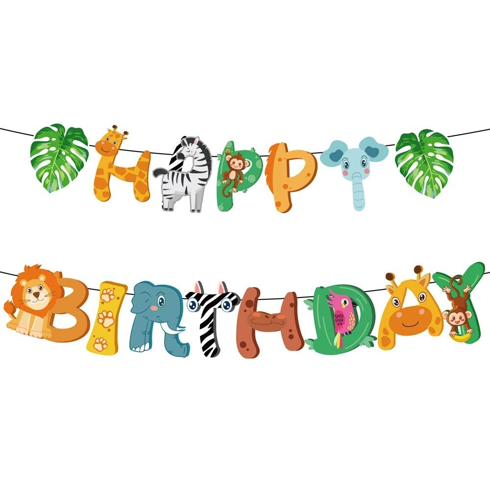 Mua Safari Animals Happy Birthday Banner, Jungle Party Sign, Wild ...