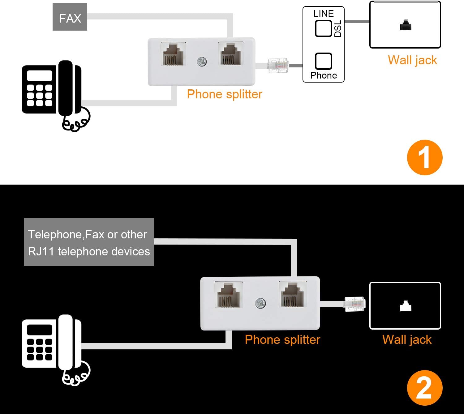 Two Way Telephone Socket Adapter Splitter Doubler Splitter, Cable RJ11 ...