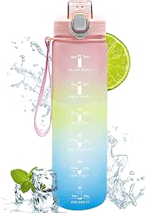 Botella de Agua Motivacional de 1 Litro / 32oz con Pajita y Asa, Botella de Agua Deportiva con ...