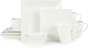Amazon.com | Mikasa Square Delray Dinnerware Set, 16-piece, White ...