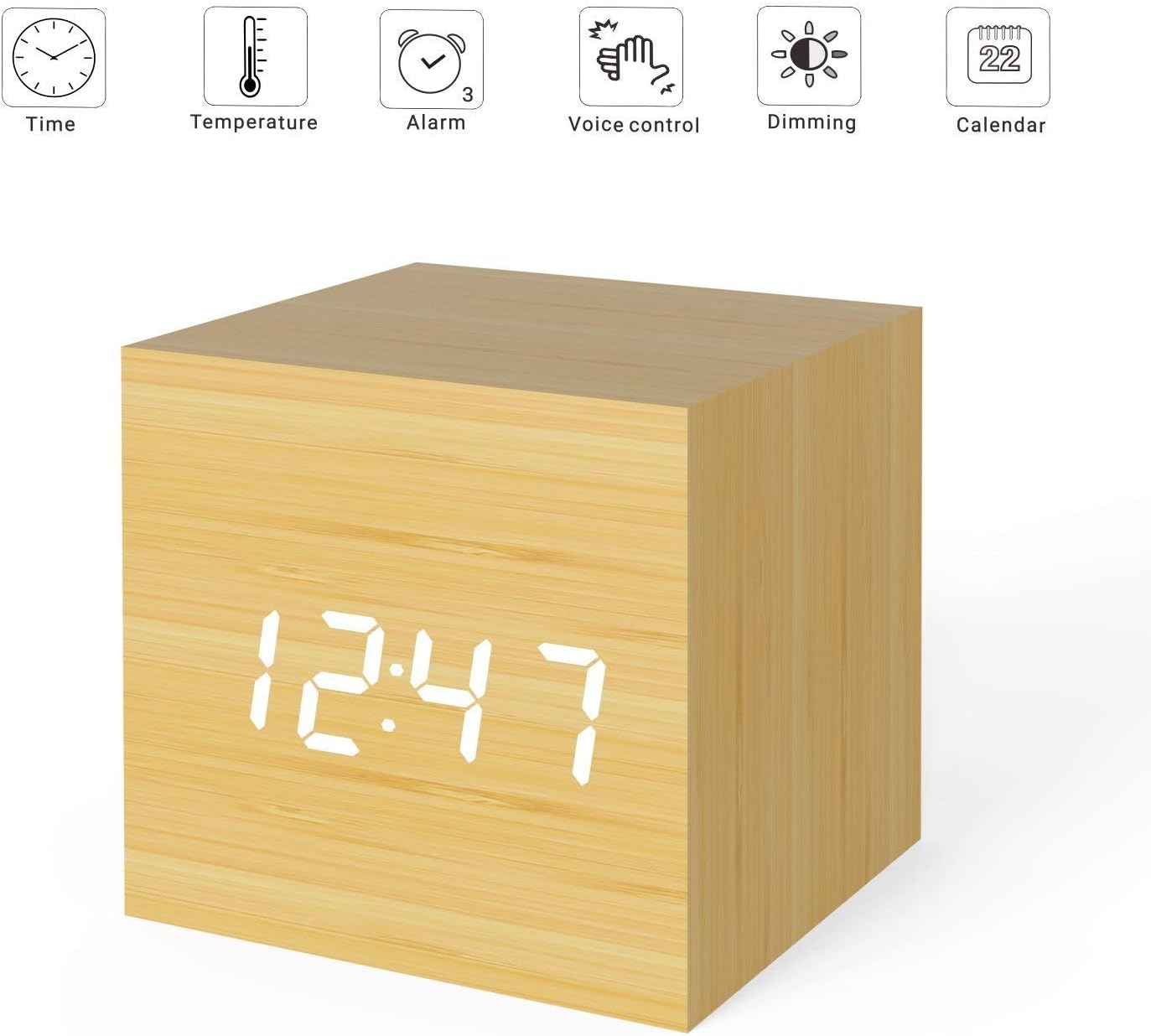 Micar Digital Alarm Clock Wooden Alarm Clock USB/Battery Powered, Desk ...