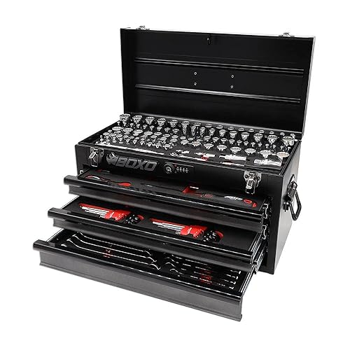 BOXO USA Heavy Duty Toolbox 159 pcs Metric & SAE Locking Tool Set with ...