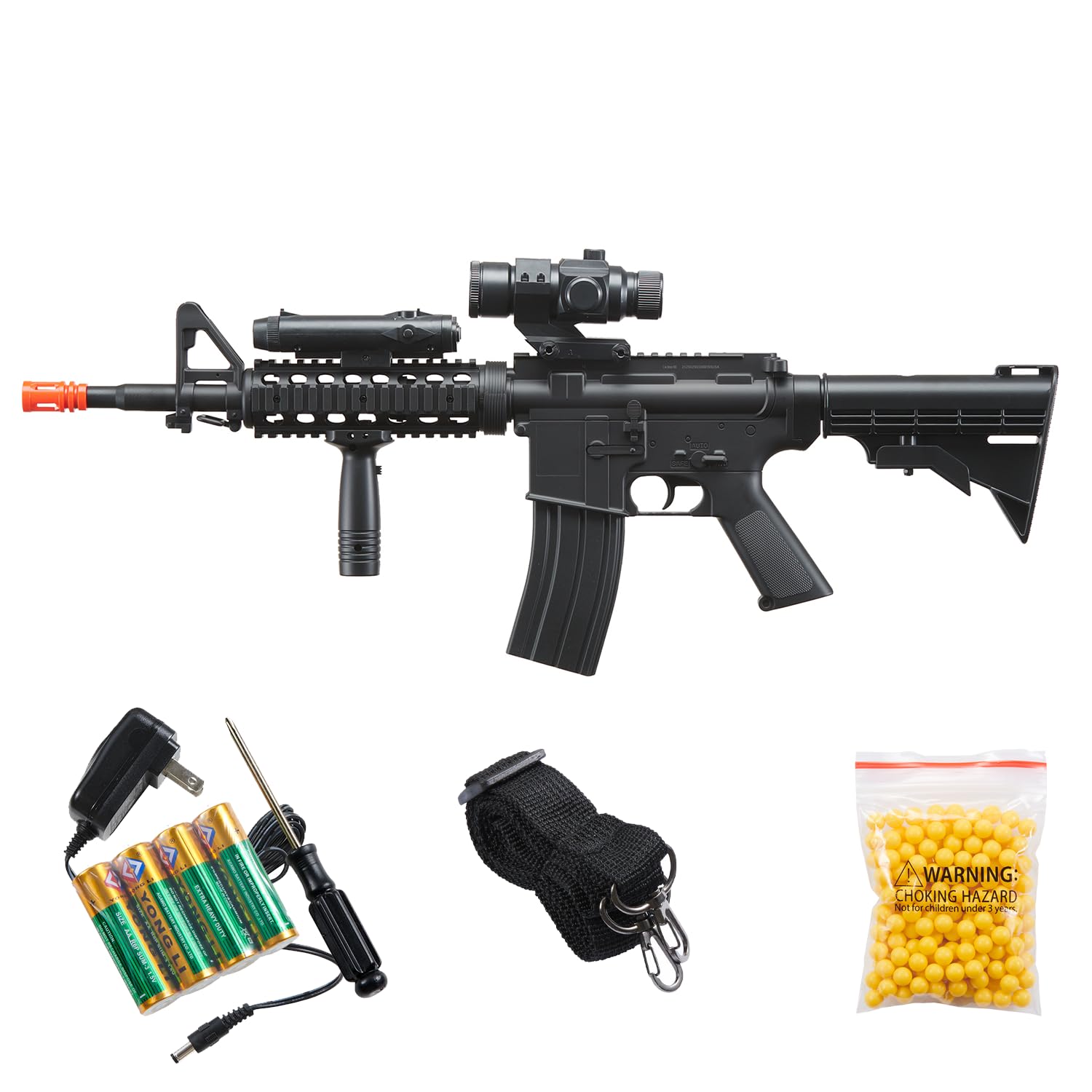 GoldenBall Well Airsoft M4 RIS Electric Full Automatic AEG Rifle w/Light & Laser - Black ...
