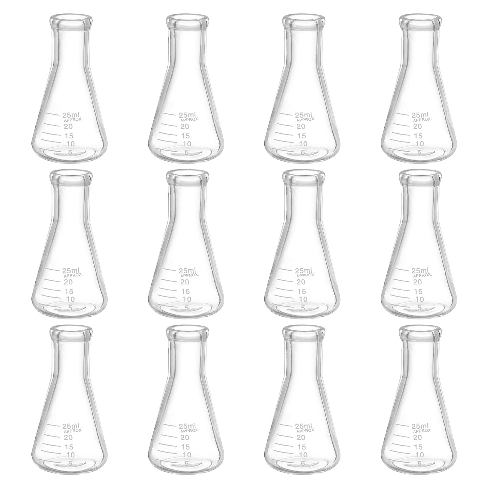 PATIKIL Erlenmeyer Flask, 12 Pcs 25ml Narrow Mouth Graduated Flasks ...