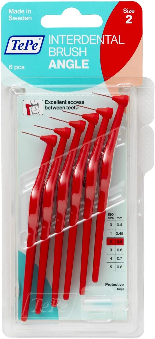 TePe Angle Red Interdental Brushes (0.5mm - Size 2) / Easy and simple ...