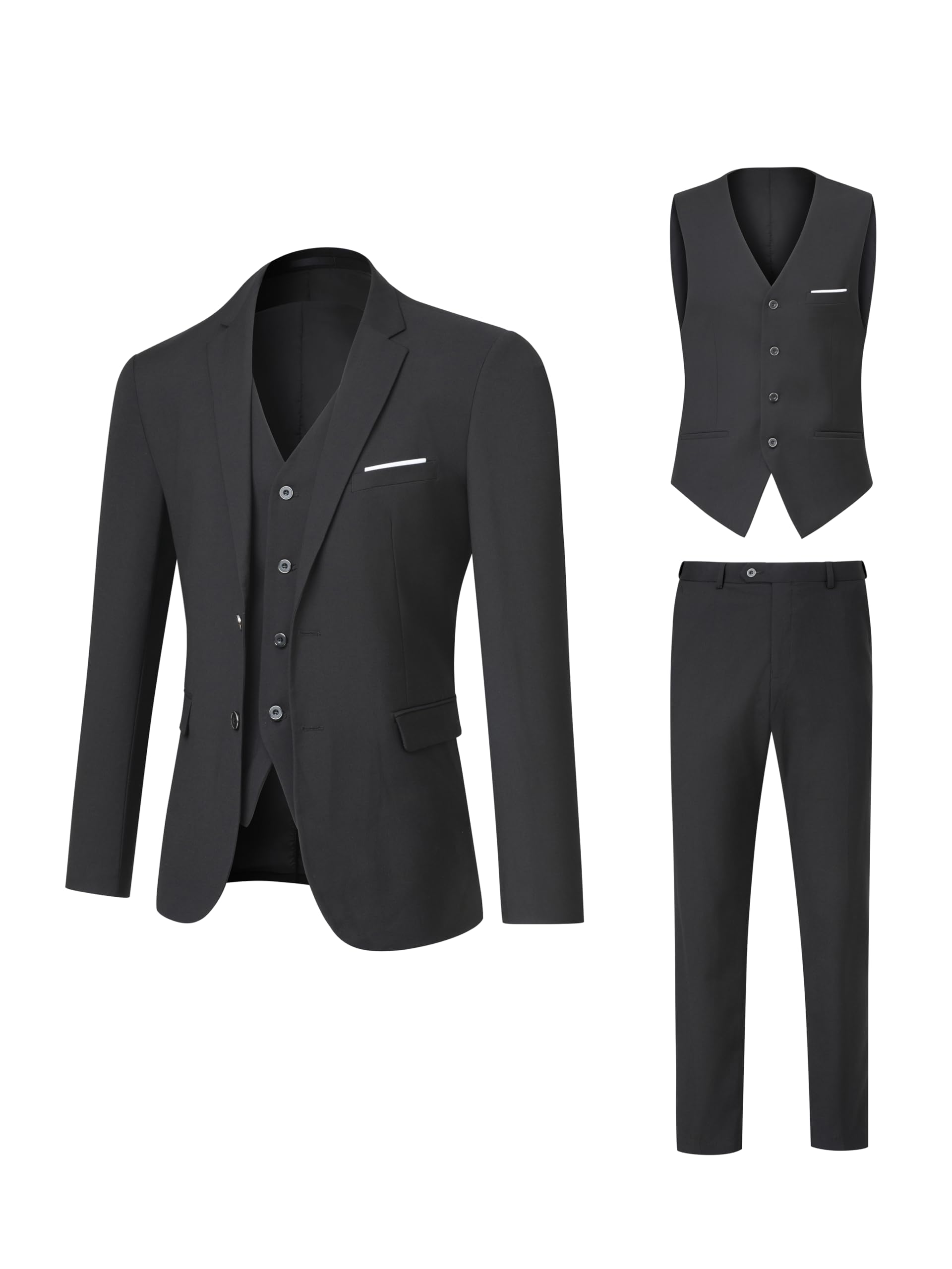 DEETRUST Men's Suit 3 Piece Slim Fit Suit Set, Two Button Solid Jacket ...