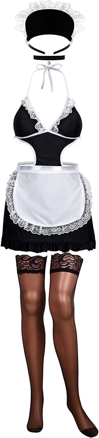 6 Pieces Women Maid Costumes, French Maid Lingerie Dress with Apron ...