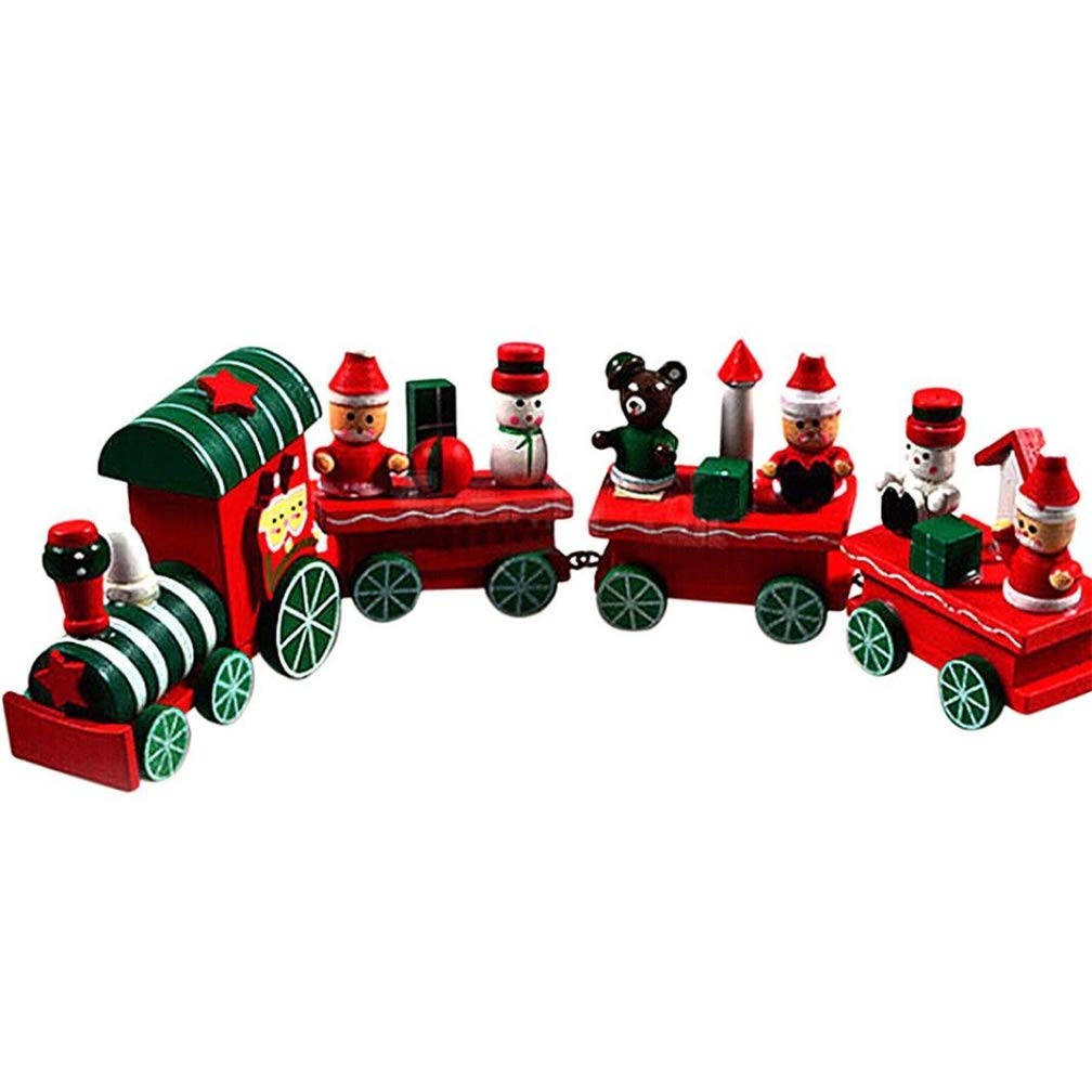 4 Pieces Wooden Christmas Xmas Train Novelty Toys Decoration Decor Gift ...