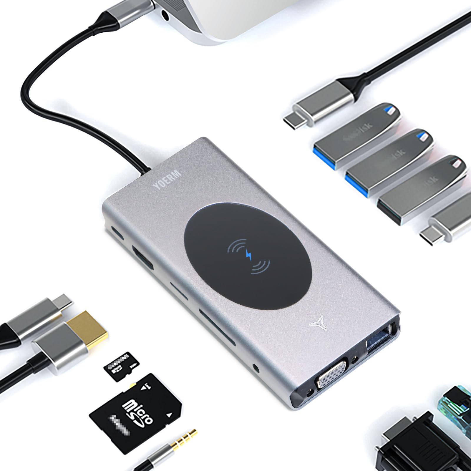 Mua yoerm Docking Station USB C Hub 13-in-1 with Wireless Charging ...