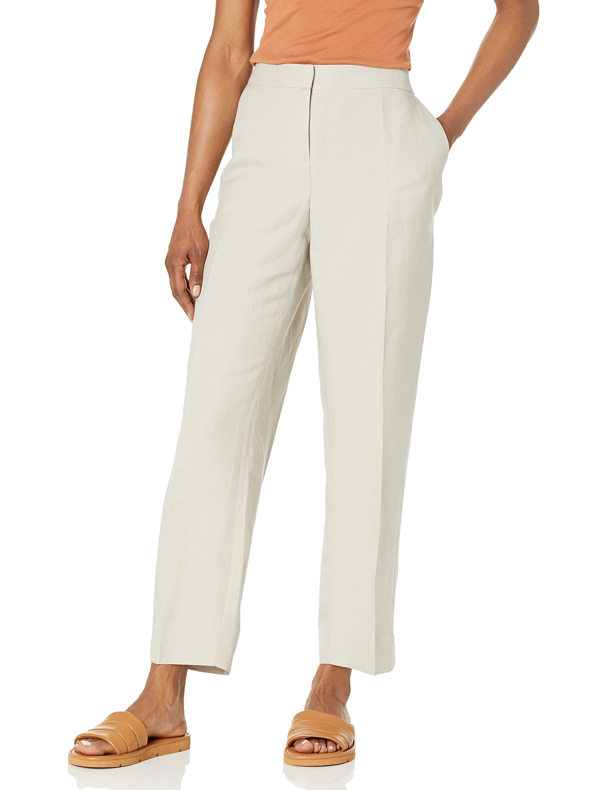 Kasper Women's Elastic Back Pant W/Side Slits (Unlined, Straw Combo us ...