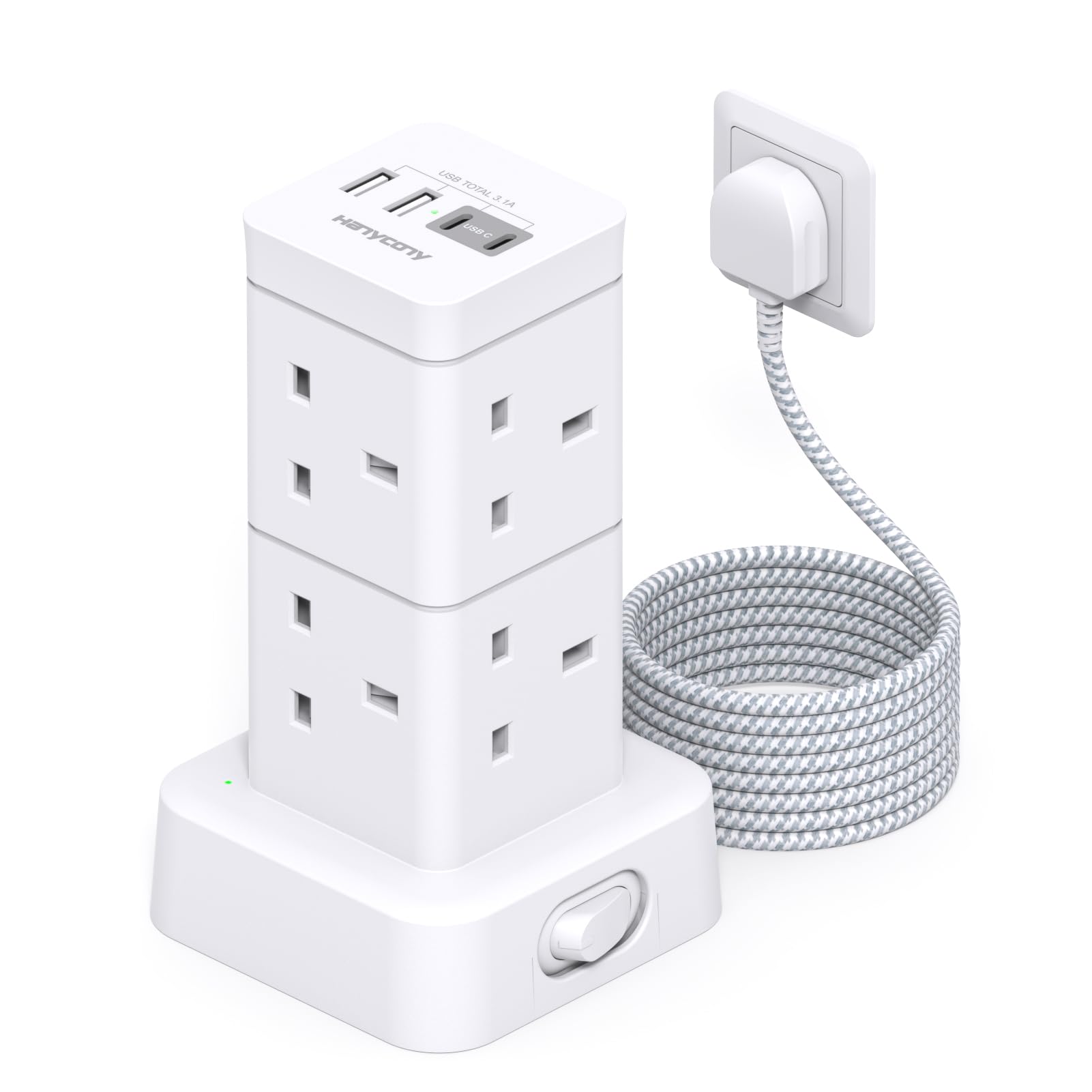 Tower Extension Lead 5M, 8 AC Outlets Multi Plug Power Strip[13A 3250W ...