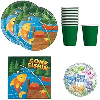 Amazon.com: Gone Fishing Birthday Party Supplies Set Plates Napkins ...