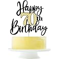 Amazon.com: Black Gold Glitter Happy 70th Birthday Cake Topper,Happy 70 ...