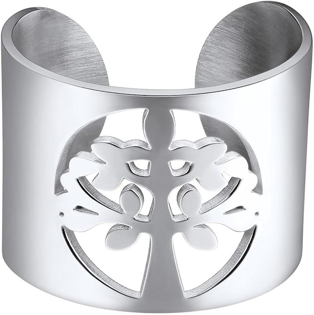 PROSTEEL Tree of Life Open Rings Adjustable 316L Stainless Steel Hollow ...