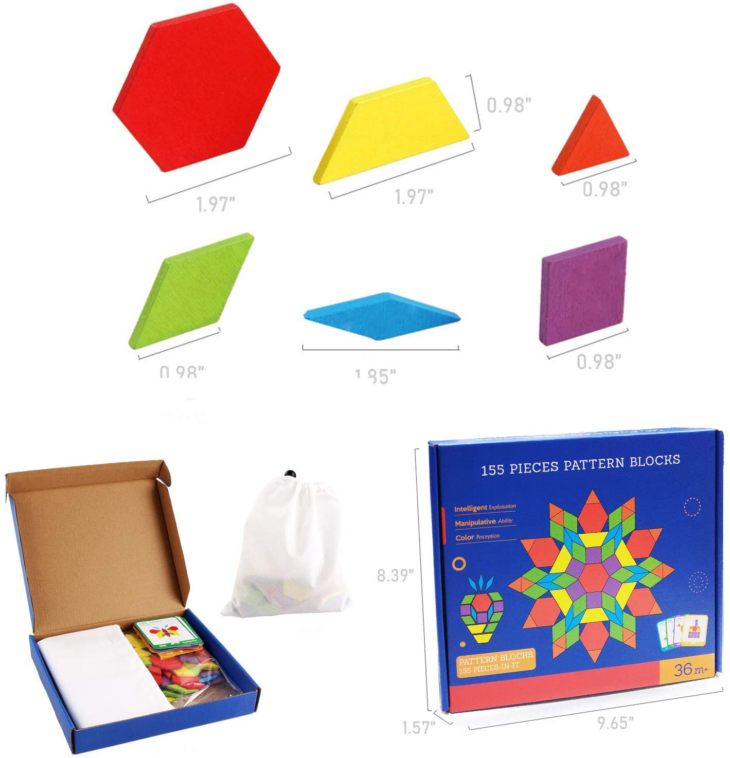 Mua Set of 155 Wooden Pattern Blocks Geometric Manipulative Shape ...