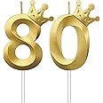 Amazon.com: Himomys 3.15 Inch Gold 80th Birthday Candles for Eighty ...