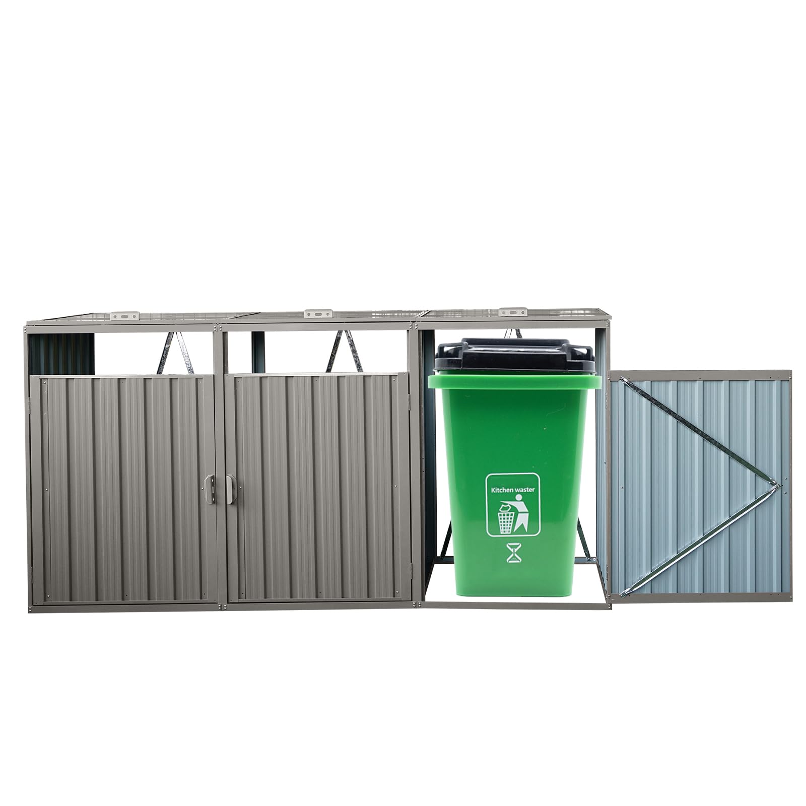 Outdoor Trash Can Storage, Storage Shed for 3 Trash cans and Tools ...