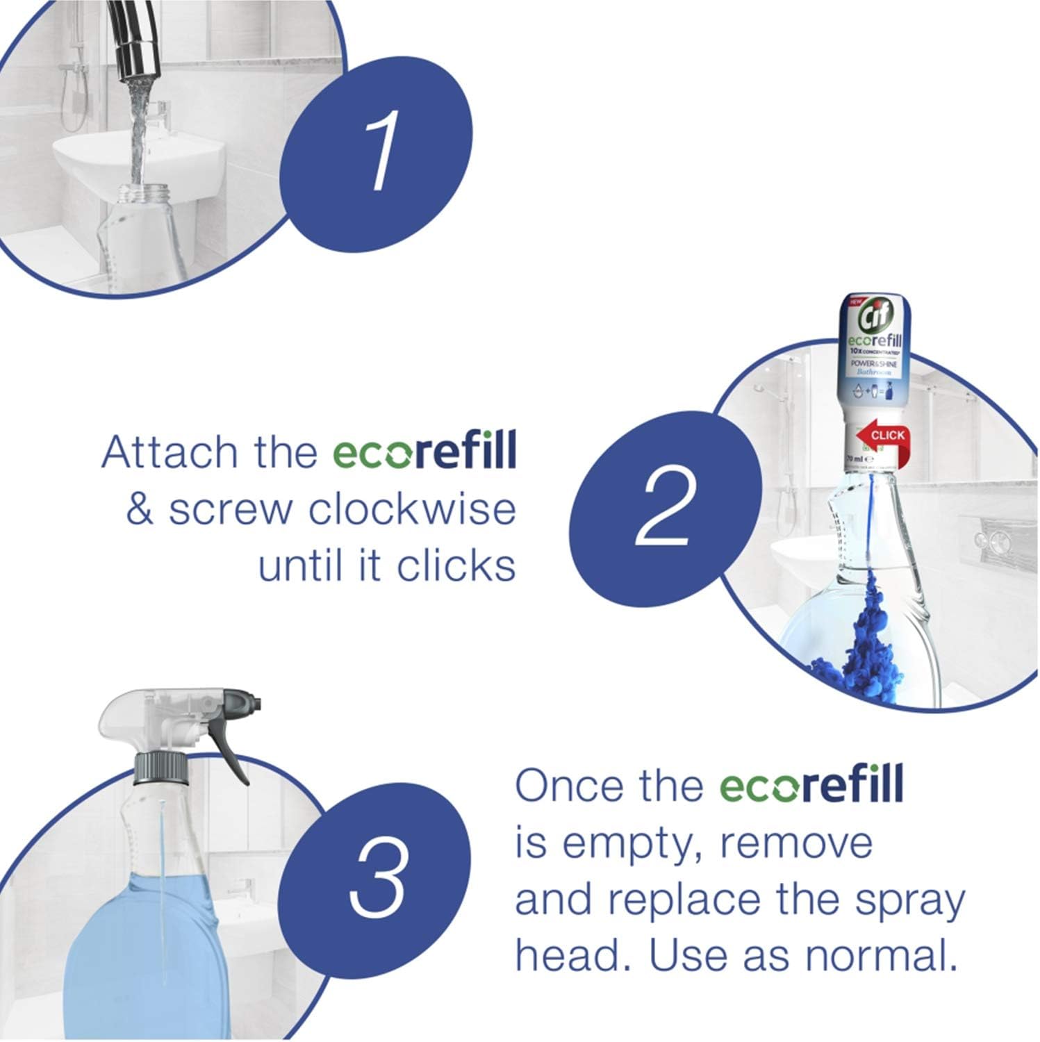 Cif Power & Shine Bathroom Cleaning Spray Refill (Pack of 4 x 700ml Eco ...