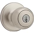 Weiser Fairfax Satin Nickel Front Door Knob with Lock and Key, Exterior/Interior Door Handles ...