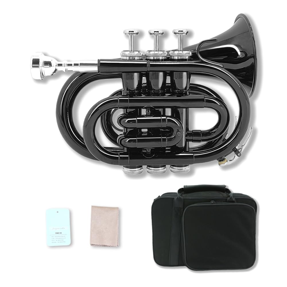 WUQIMUSC Brass Pocket Trumpet Bb Key Nickel Plated with Mouthpiece 7C ...