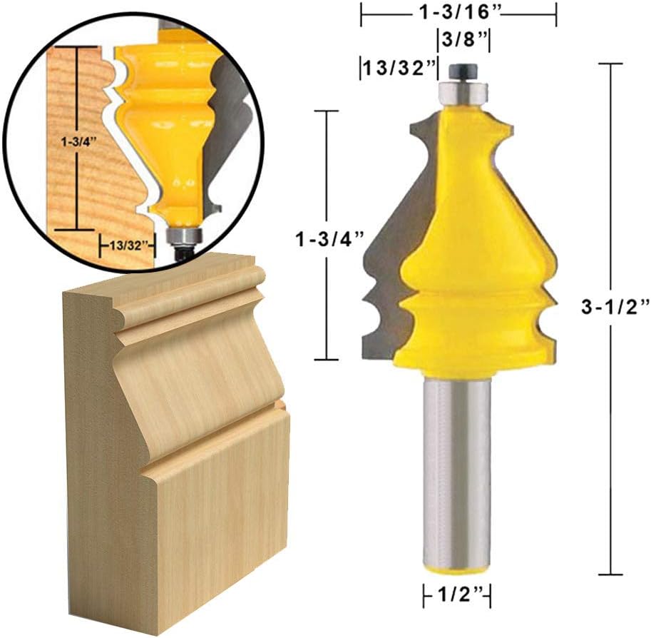 Gasea 1/2″ Shank 1-3/4-Inch Architectural Face Base Molding Router Bit ...