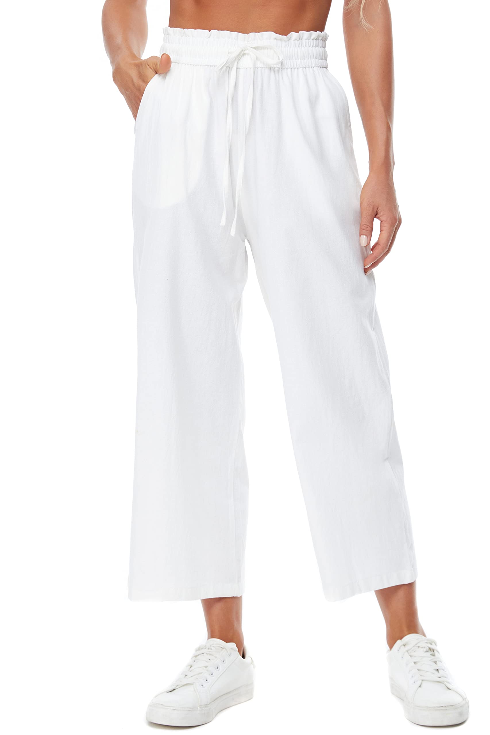CNJXJCD Womens Linen Pants Wide Leg High Waisted Drawstring Casual ...