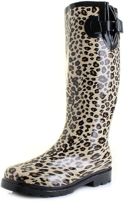 Shoestore Womens Leopard Print Rubber Wellies Festival Wellington Boots ...