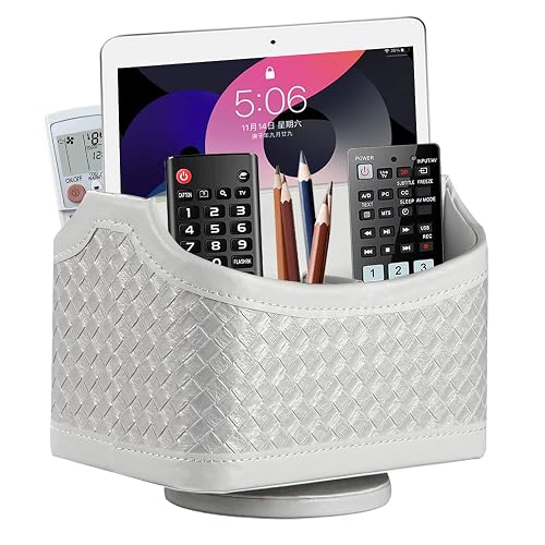 Leather 360°Rotatable Remote Control Holder,Besidetable TV Remote Caddy ...
