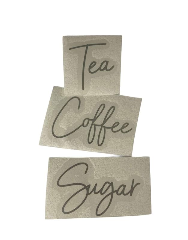 Tea Coffee Sugar labels, kitchen storage stickers, Silver vinyl decal ...