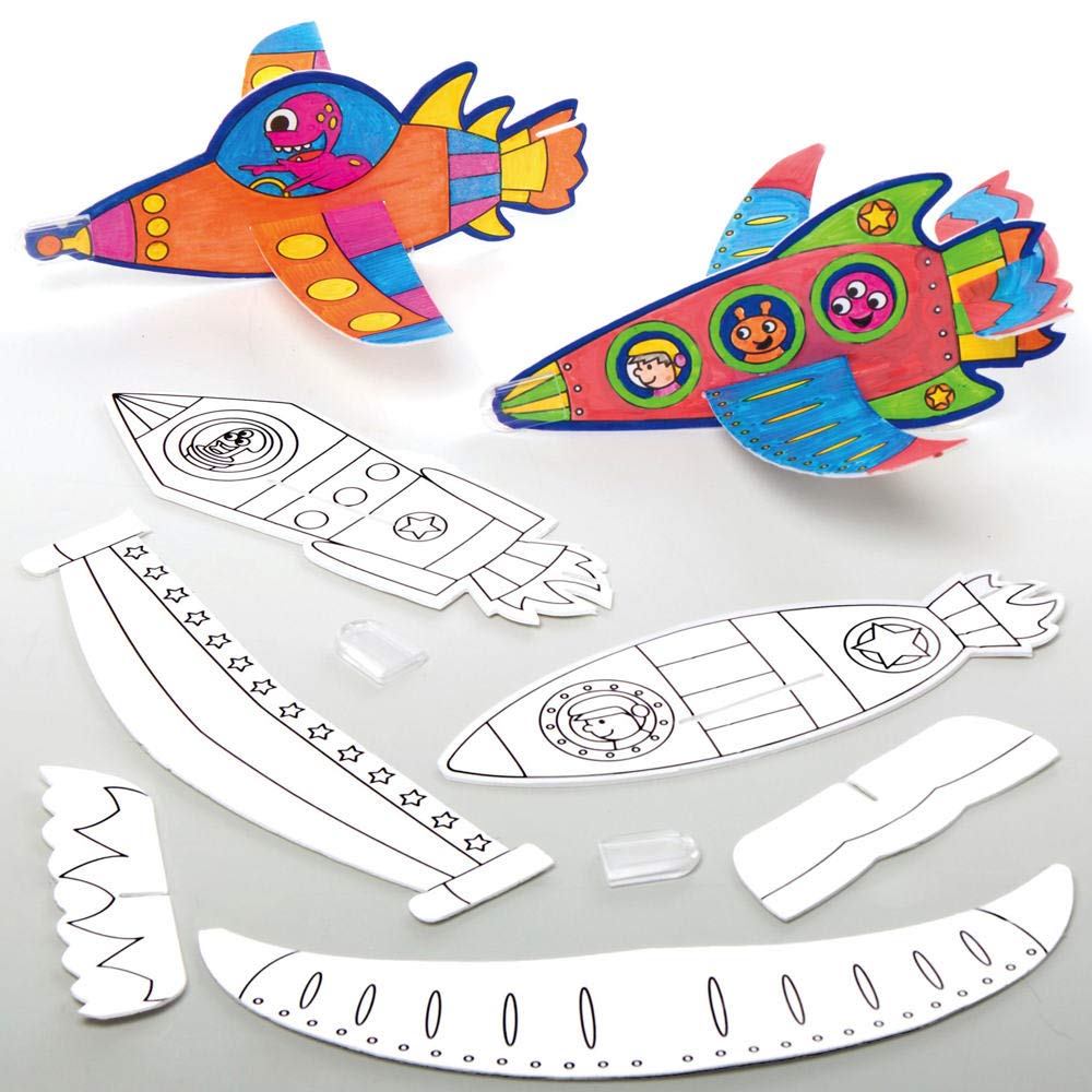 Baker Ross AX176 Make Your Own Rocket Flying Gliders – Pack of 10, Arts and Crafts for Kids to ...