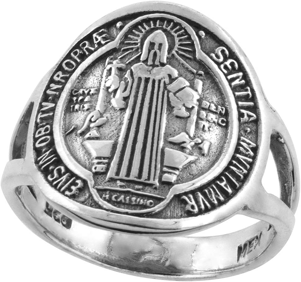 Amazon.com: Sterling Silver Saint Benedict Ring 11/16 inch Wide, Sizes ...