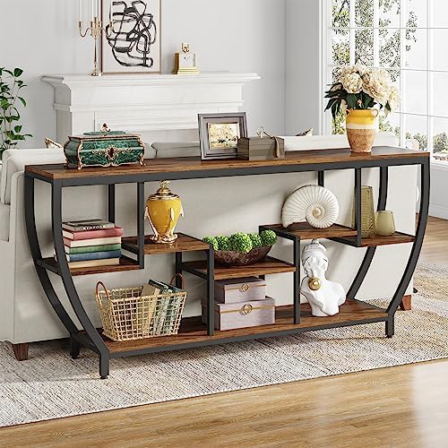 Tribesigns 180cm Long Console Table with Shelves, Rustic Entryway Table ...