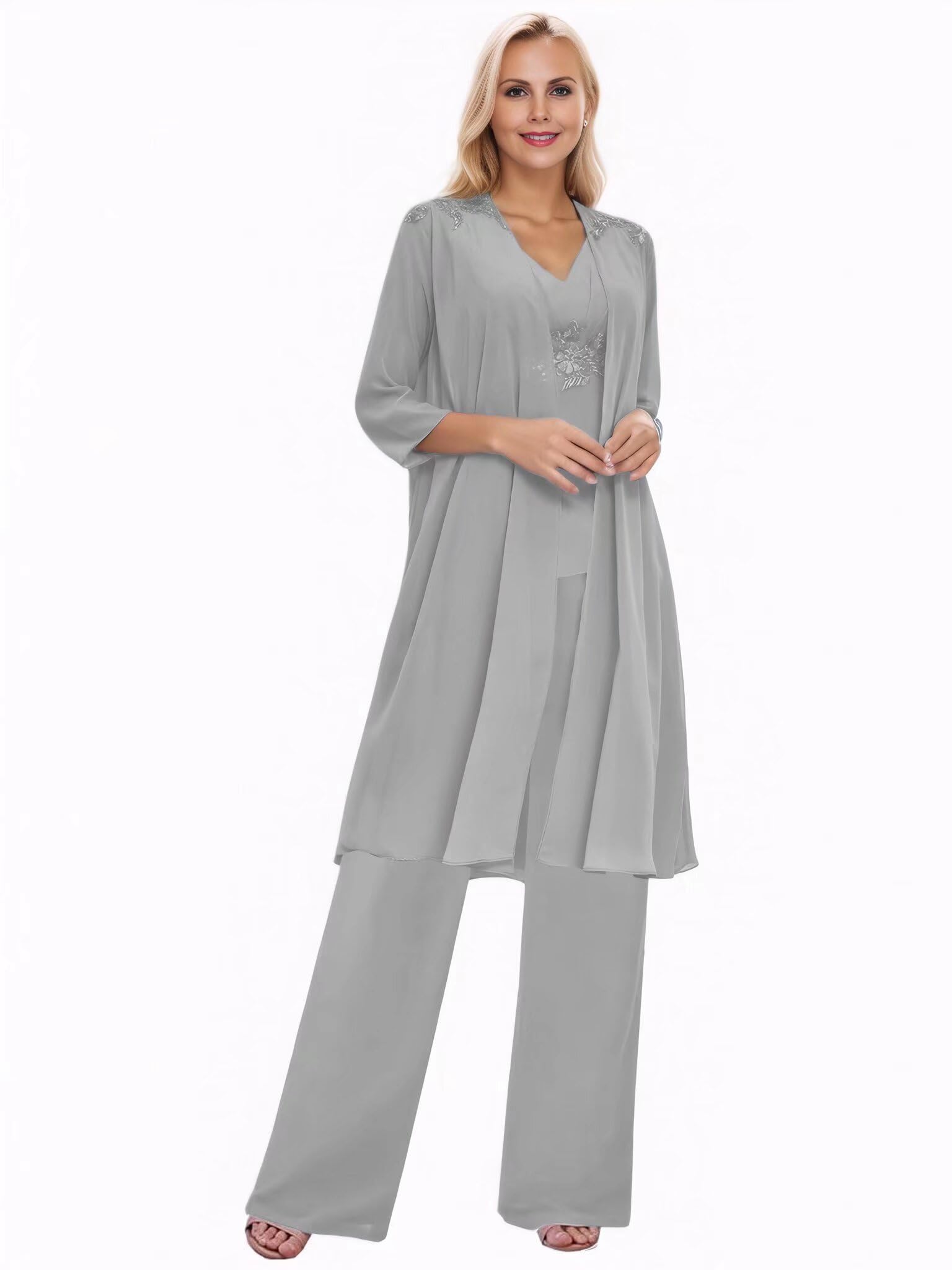 YAUTKA 3 PCS Pant Suits for Women Dressy Wedding Long Sleeve Cocktail ...