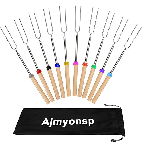 Ajmyonsp 10Pcs Marshmallow Roasting Sticks Smores Skewers for Fire Pit Extendable Hot Dog Sticks ...
