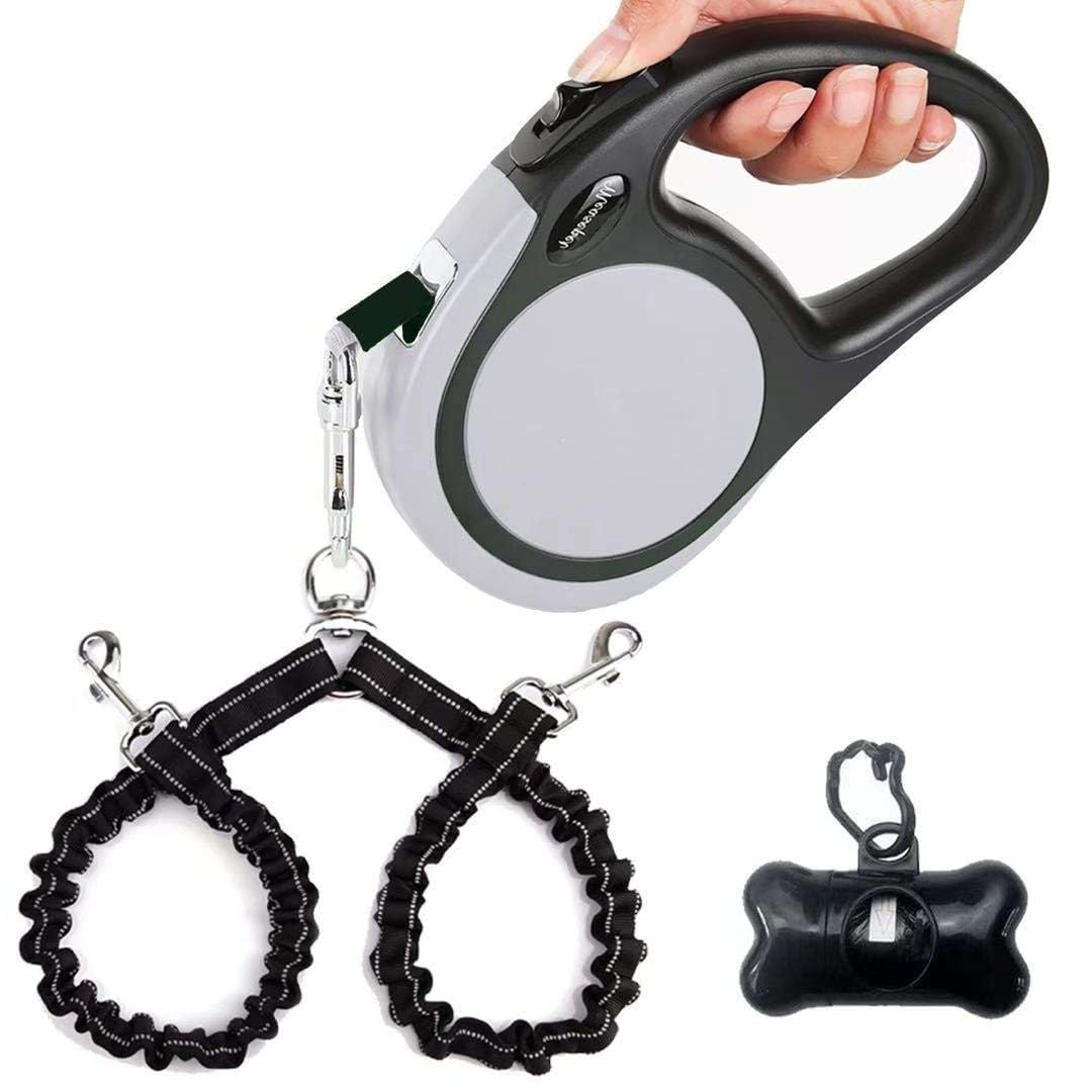 Dual Retractable Dog Leash for Walking 2 Large Small Dogs(Up to 44 Lbs ...