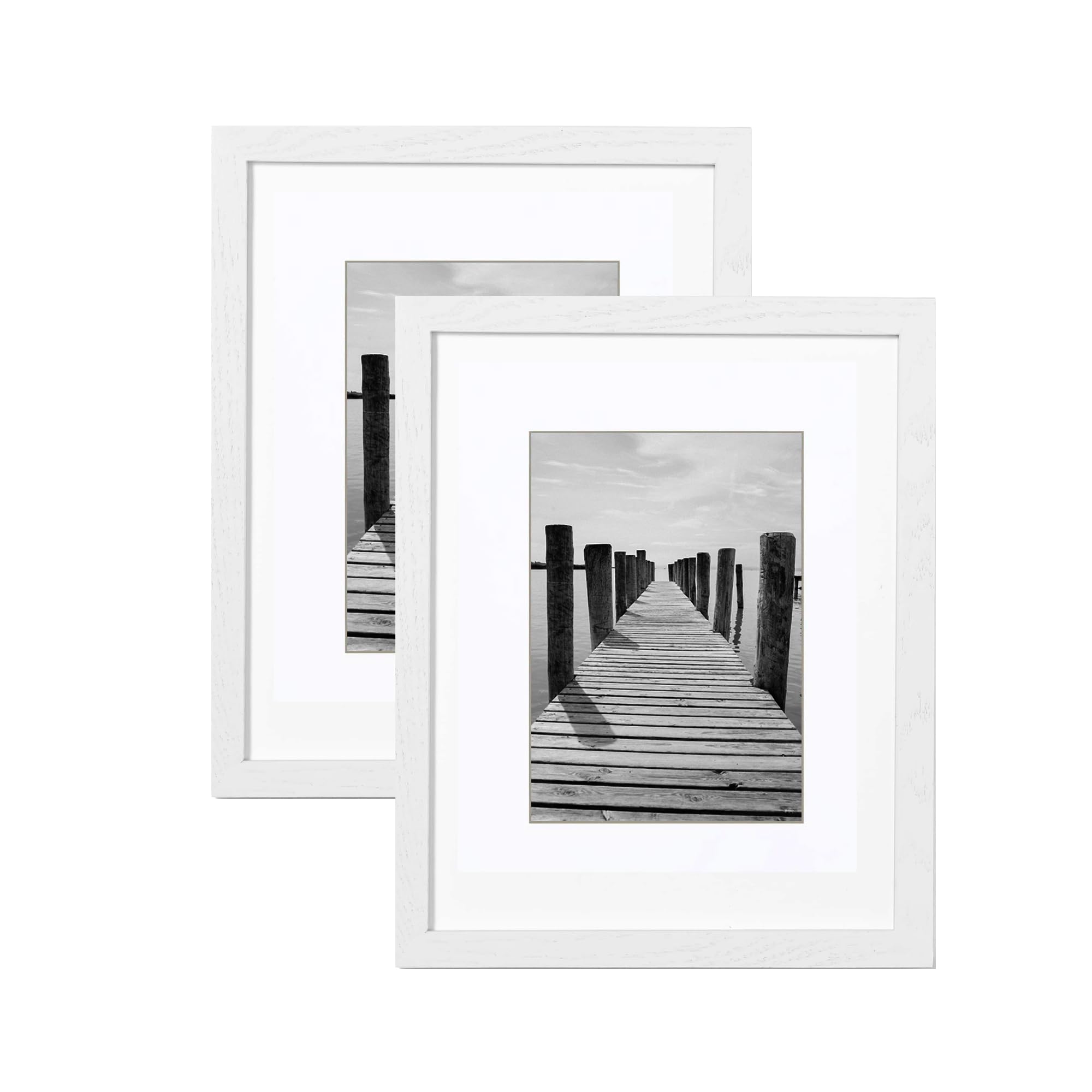 KTKDE 8x10 Picture frame Set of 2,White Woodgrain Photo Frame 5x7mat or 8x10 Without Mat, Real ...
