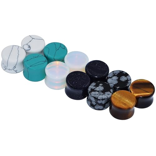 Qmcandy 6 Pairs Natural Stone Ear Plugs Saddle Plugs Ear Gauges Double ...